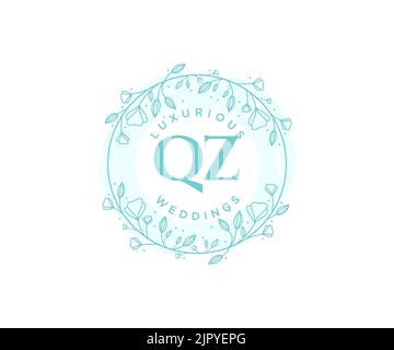 QZ Initials letter Wedding monogram logos template, hand drawn modern minimalistic and floral ...