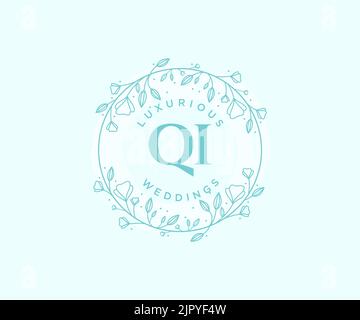 QI Initials letter Wedding monogram logos template, hand drawn modern ...
