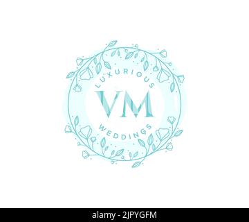 VM Initials letter Wedding monogram logos template, hand drawn modern ...