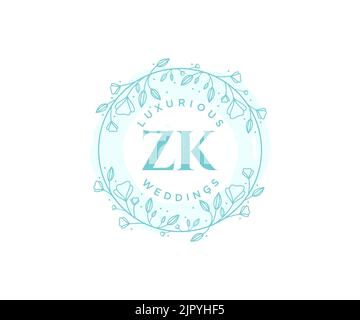 ZK Initials letter Wedding monogram logos template, hand drawn modern ...