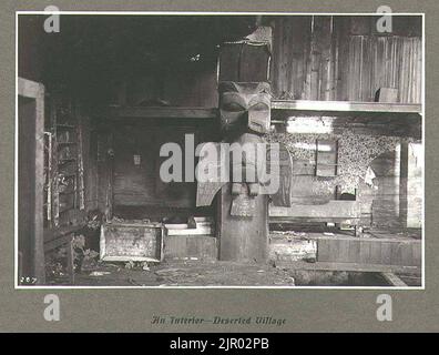 Interior roof-post totem pole representing a bear, Tlingit Indian ...