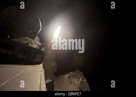 Tomahawk launch from USS Arleigh Burke (DDG-51) in September 2013 Stock ...