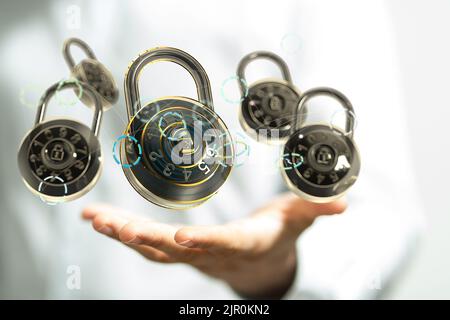 A closeup of a digital security shield - cybersecurity and protection ...