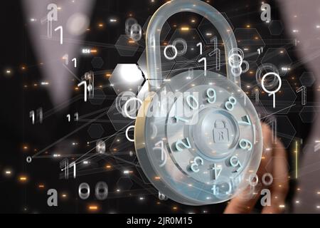 A closeup of a digital security shield - cybersecurity and protection ...