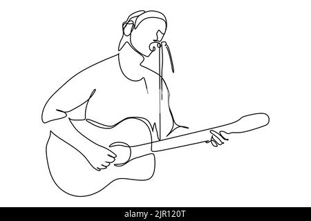 continuous line drawing of jazz instrument. Musical tools of electric ...