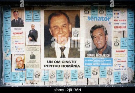 Romania, 1992. Electoral posters in public place before the ...
