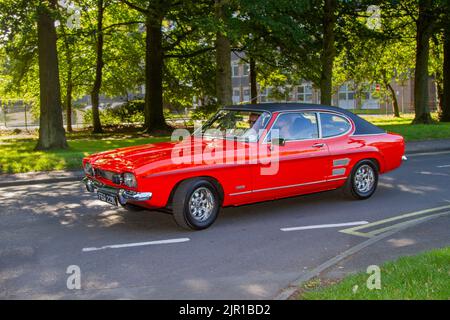 1972 70s seventies Red FORD Mustang 5700cc Petrol pony car; arriving at ...