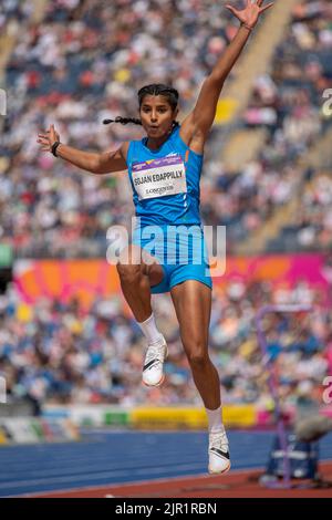 Ancy Sojan Edappilly of India competing in the women’s long jump at the ...
