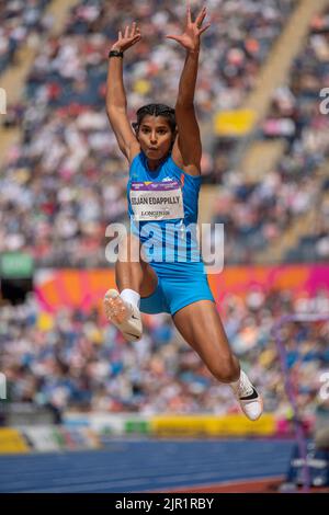 Ancy Sojan Edappilly of India competing in the women’s long jump at the ...