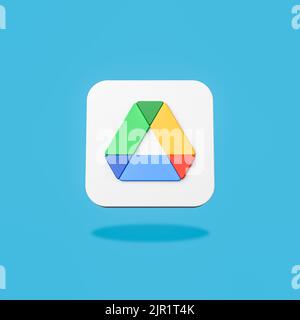 Google Drive App Logo 3D Symbol Shape on Plastered Blue Background with ...