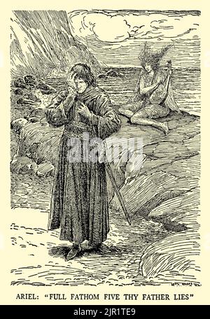 Vintage illustrations of "The Tempest", a play by William Shakespeare ...