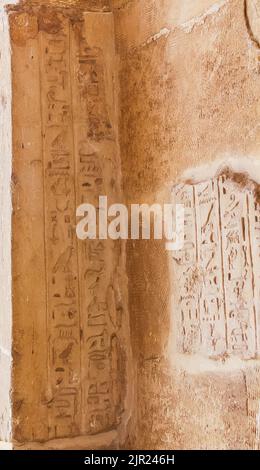 Egypt, Saqqara, tomb of Horemheb, statue room, hieroglyphic text on ...