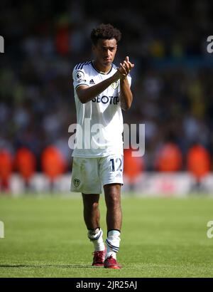 Leeds United's Tyler Adams celebrates at the end of the Premier League ...