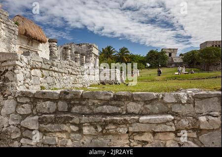 Side view of the remains of a small Mayan temple in the Tulum complex ...