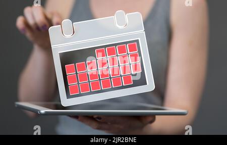 A 3d rendering of a floating calendar on a palm of a hand Stock Photo ...