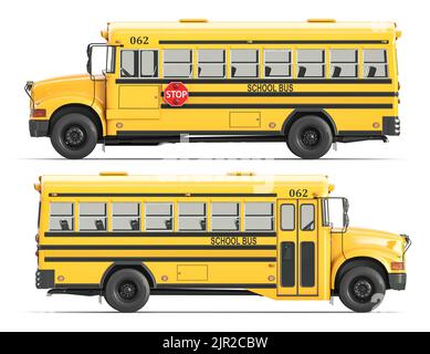 School bus Side view 3D rendering illustration isolated on white ...