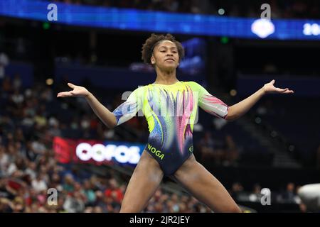 August 19, 2022: Skye Blakely of WOGA competes on the floor exercise ...