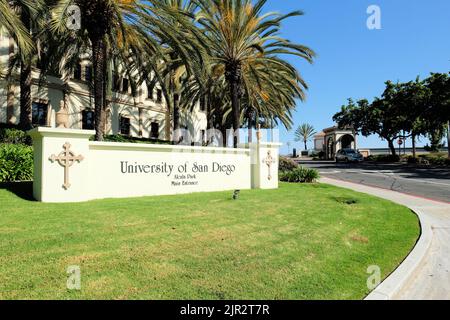 Sign at the Alcala Park main entrance of the University of San Diego, in San Diego, California ...