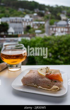 Tastes of Normandy, homemade baked crepe pancake with white goat cheese ...