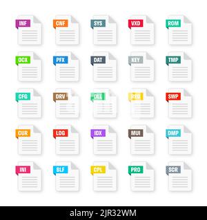 Common system file formats. Document types and extensions. Flat style ...