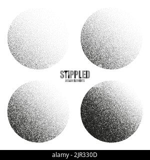 Round shaped dotted objects, stipple elements. Fading gradient ...