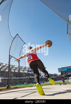 Lucas Nervi of Chile competing in the men’s discus heats at Hayward ...