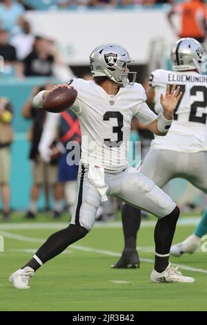 Las Vegas Raiders quarterback Jarrett Stidham (3) runs the ball against the Kansas City Chiefs ...