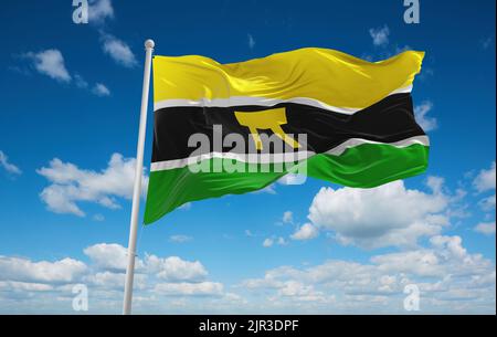 flag of Ashanti, africa at cloudy sky background, panoramic view. flag ...
