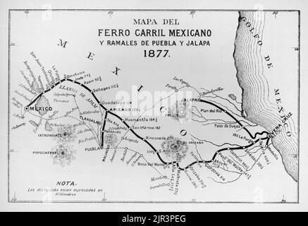 Map of first Mexican rail line between Veracruz and Mexico City Stock ...