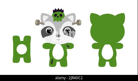 Cute die cut Halloween raccoon chocolate egg holder template. Cartoon ...