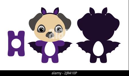 Cute die cut Halloween pug dog chocolate egg holder template. Cartoon ...