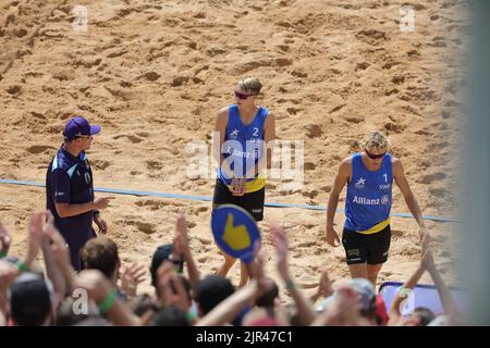 David Åhman and Jonatan Hellvig of Sweden serve in the men's semifinal ...
