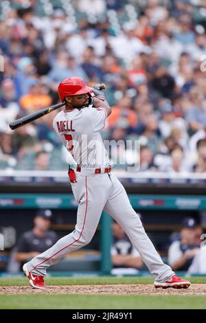 Los Angeles Angels' Jo Adell, left, scores as Texas Rangers catcher ...