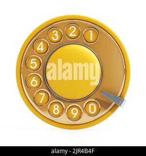 Yellow rotary dial of an analogue telephone. 3D illustration Stock ...