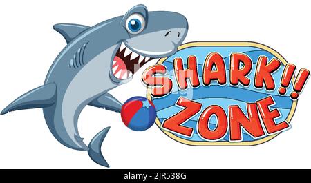 Shark zone icon with shark cartoon character illustration Stock Vector ...