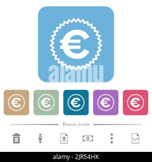 European Euro sticker alternate white flat icons on color rounded ...