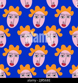 Surrealistic Abstract Woman Faces Collage Seamless Pattern Stock Vector ...