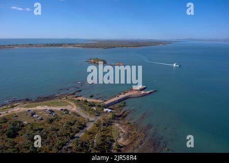 Aerial of boat ramp ferry terminal at South End the only village on ...