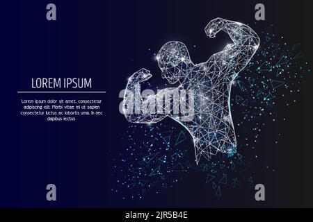 Vector polygonal art style bodybuilder showing his muscles. Low poly ...