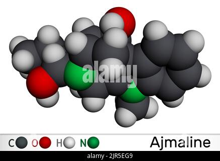 Ajmaline molecule. It is alkaloid, antiarrhythmic used to manage a ...