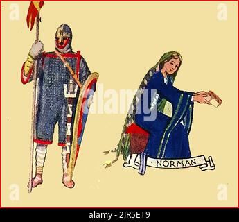 FASHIONS IN BRITAIN - An old coloured image showing typical clothing in ...