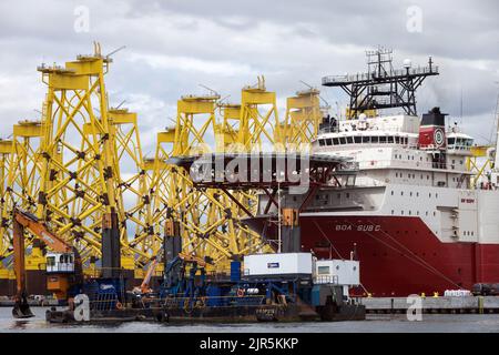 Cromarty Firth Scotland Nigg vessel towing the yellow jacket base of an ...