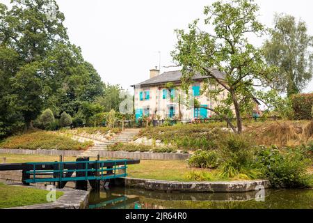 Tourist attraction at the locks of canal Hédé‑Bazouges, brittany ...