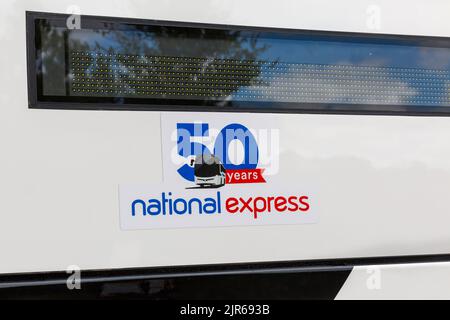 50 years National Express - detail on side of National Express coach ...