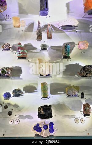 A sample of malachite mineral on display at the museum of geology in ...