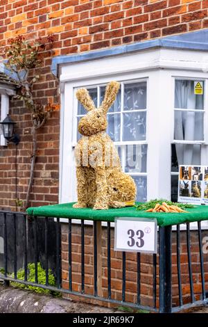 Flamstead Scarecrow Festival 2022 - Straw Rabbit sitting on wrought ...