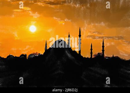 Istanbul on a sunset. Watercolor style image Stock Photo - Alamy