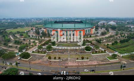 Aerial view of the Beautiful scenery of Pakansari Stadium. with Bogor ...