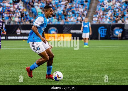 August 21, 2022: Charlotte FC midfielder McKinze Gaines (17) challenges ...