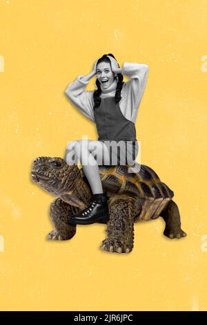 Collage 3d image of pinup pop retro sketch of funny funky young woman ...